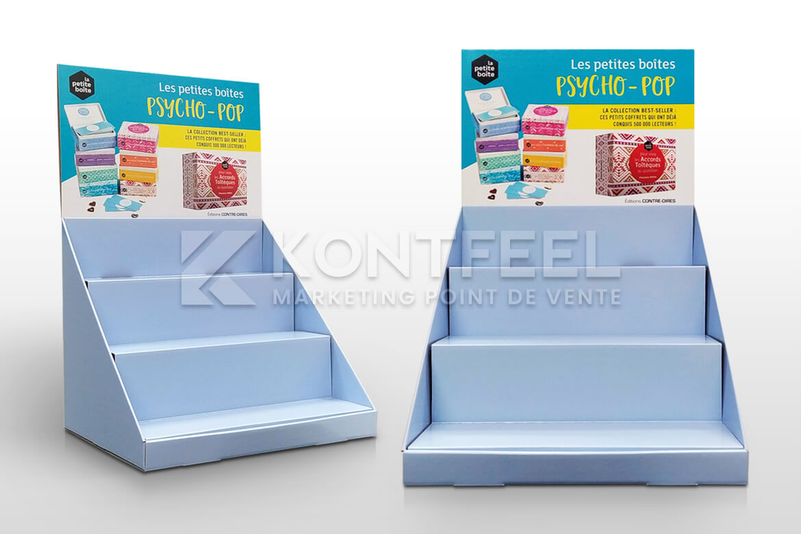 Présentoir Escalier en Carton, nos solutions PLV Pratique et Économique